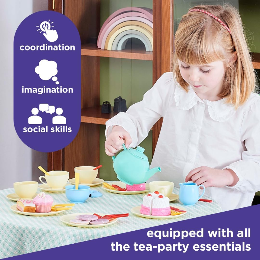 Casdon 33-Piece Tea Set Colourful Toy Playset with Teapot – Toys4you