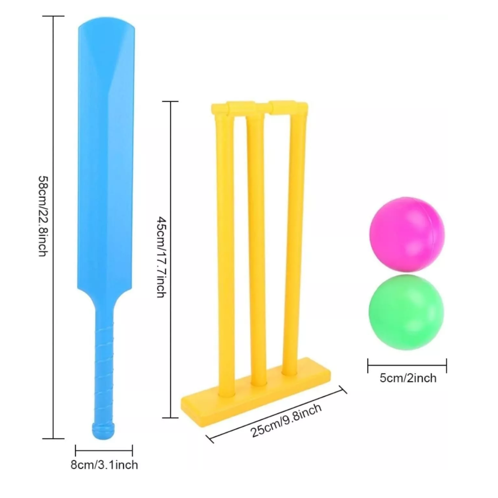 Children's Plastic Cricket Set Ball Bat & Stumps Indoor Outdoor Garden ...